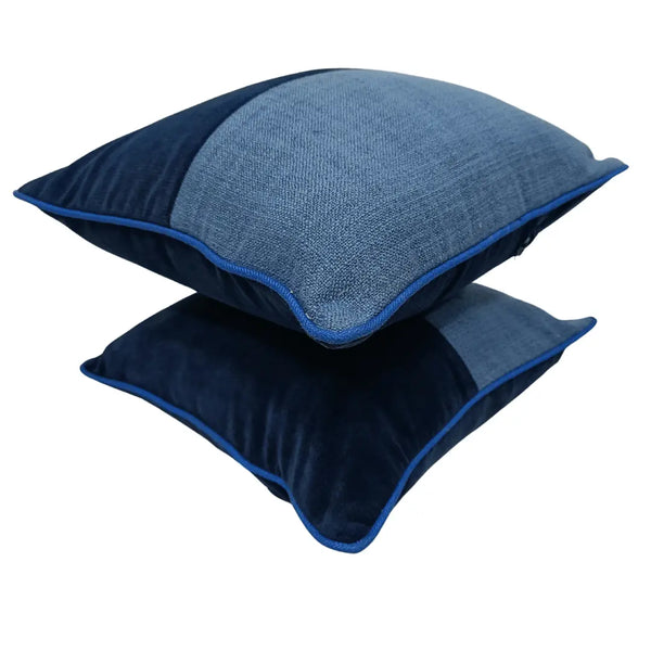 Blue Patchwork Pillow Covers (16×16, Set of 2)